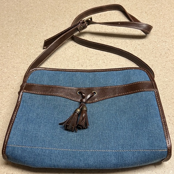 Avon | Bags | Vintage Avon Blue Denim Brown Leather Trim Xtra Long ...